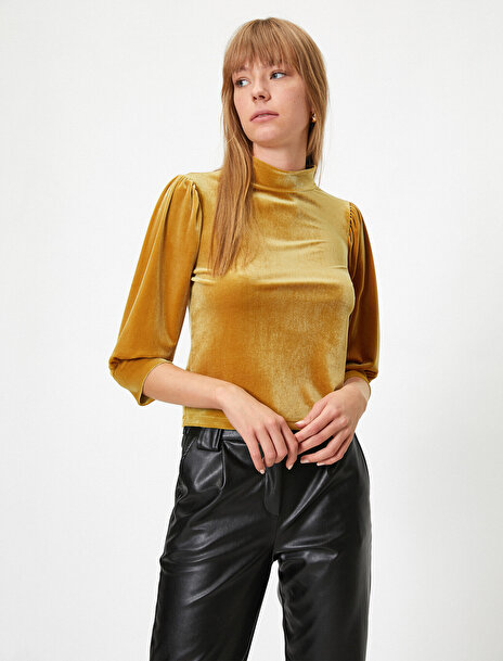 Koton Kadın Kadife Balıkçı Yaka Uzun Kollu Tişört