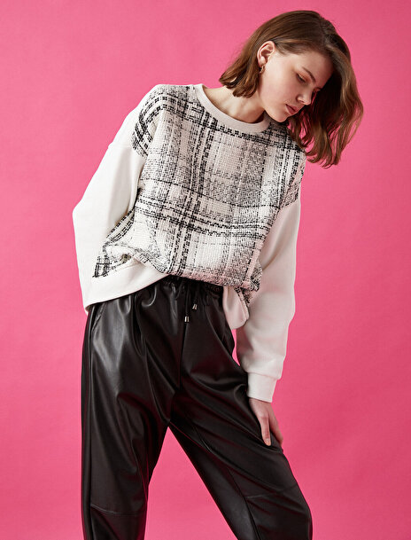 Koton Kadın Bisiklet Yaka Ekose Sweatshirt