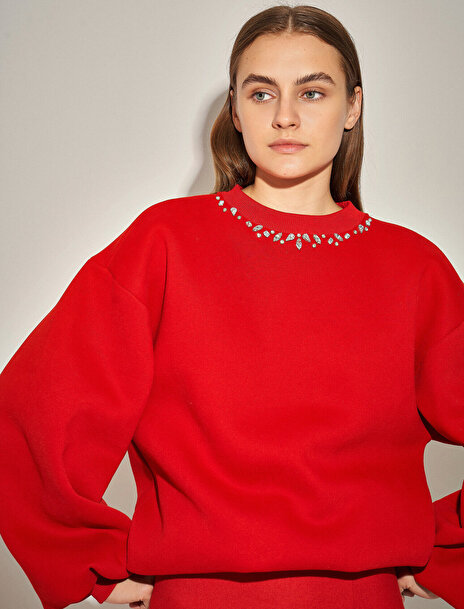 Koton Kadın Isleme Detayli Bisiklet Yaka Sweatshirt