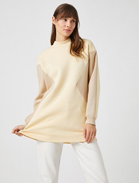 Koton Kadın Pamuklu Dik Yaka Renk Bloklu