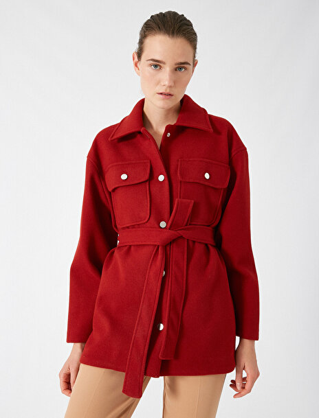 Koton Kadın Gömlek Ceket Kemerli Cep Detaylı