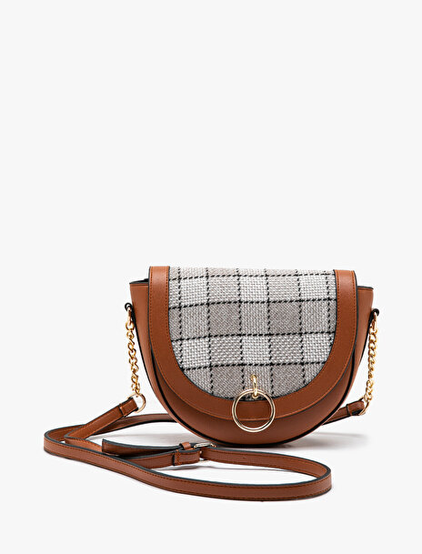 Koton Kadın Deri Detaylı Kareli Kumaş Çanta Koton Kadın Deri Detaylı Kareli Kumaş Çanta