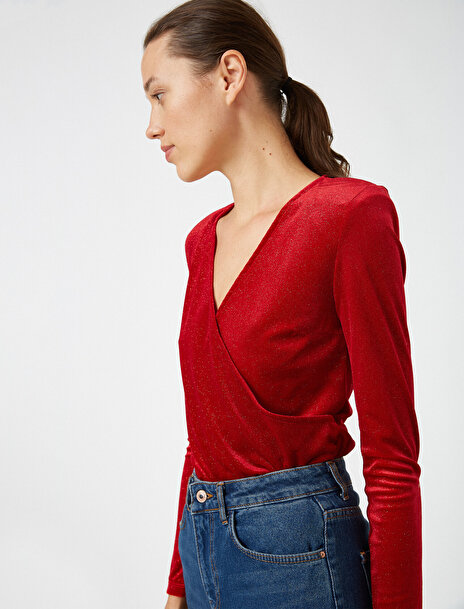 Koton Kadın Uzun Kollu Kadife Wrap Bluz Koton Kadın Uzun Kollu Kadife Wrap Bluz