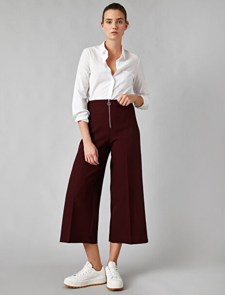 Koton Kadın Fermuarlı Crop Pantolon