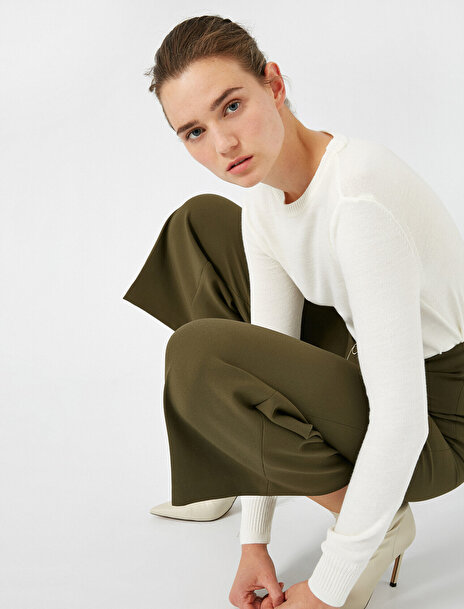 Koton Kadın Fermuarlı Crop Pantolon