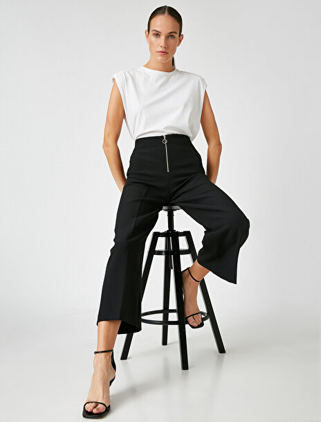 Koton Kadın Fermuarlı Crop Pantolon