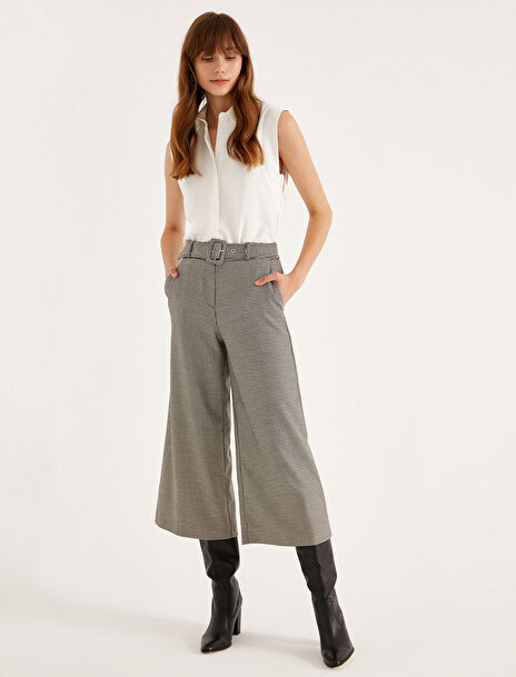 Koton Kadın Kazayağı Kemerli Crop Pantolon