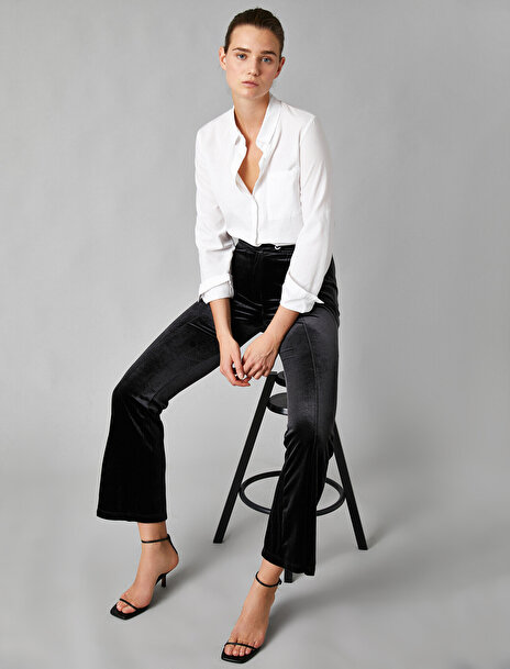 Koton Kadın Kadife Geniş Paça Yüksek Bel Pantolon