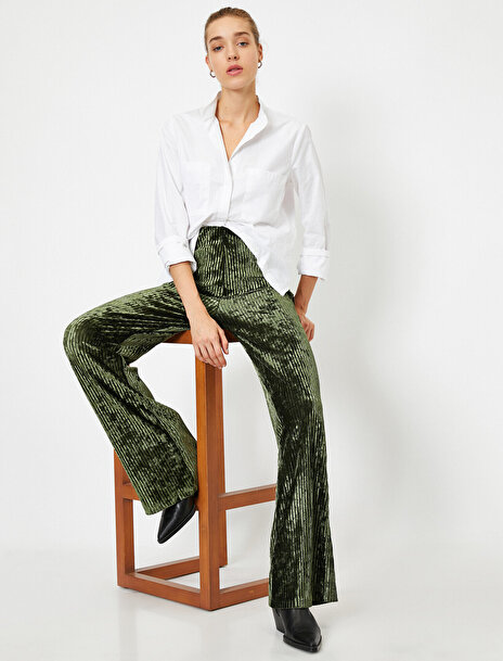 Koton Kadın Kadife Geniş Paça Pantolon