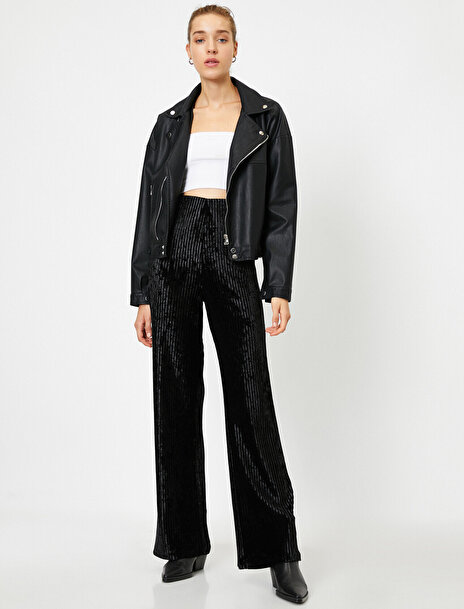 Koton Kadın Kadife Geniş Paça Pantolon