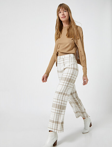 Koton Kadın Geniş Paça Ekose Pantolon Koton Kadın Geniş Paça Ekose Pantolon