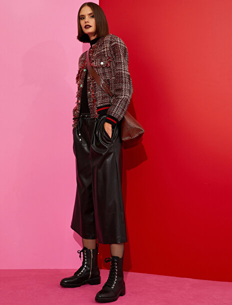 Koton Kadın Deri Görünümlü Crop Pantolon