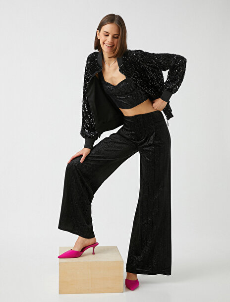 Koton Kadın Geniş Paça Pullu Pantolon