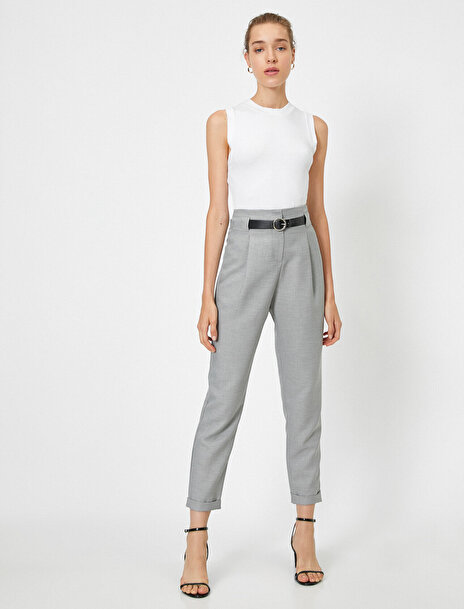 Koton Kadın Yüksek Bel Havuç Kesim Kemerli Pantolon