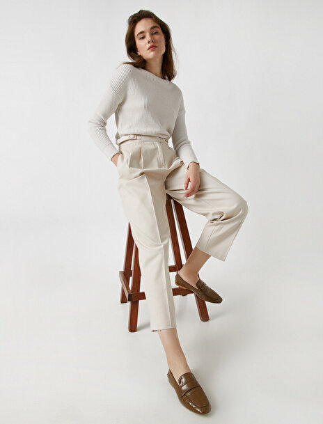 Koton Kadın Pamuklu Yüksek Bel Kemer Detaylı Pantolon