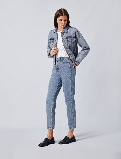 Koton Kadın Slouchy Jean - Yüksek Bel Baldırı Bol Paçada Darlaşan Salaş Kesim Pantolon