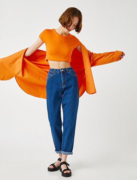 Koton Kadın Mom Jean - Yüksek Bel Rahat Kesim Dar Paça Pantolon