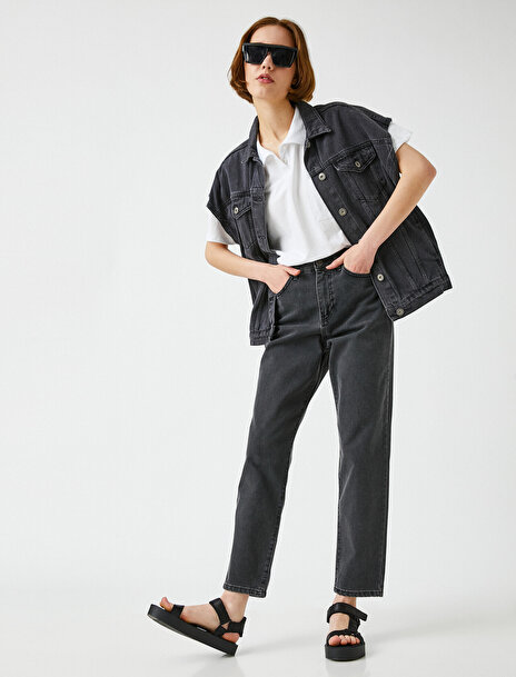 Koton Kadın Mom Jean - Yüksek Bel Rahat Kesim Dar Paça Pantolon