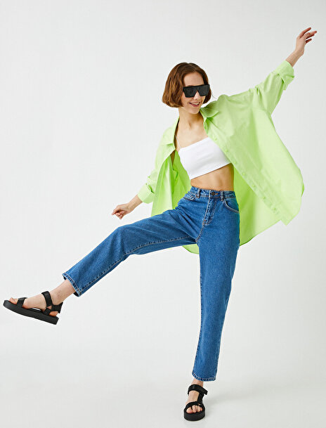 Koton Kadın Mom Jean - Yüksek Bel Rahat Kesim Dar Paça Pantolon