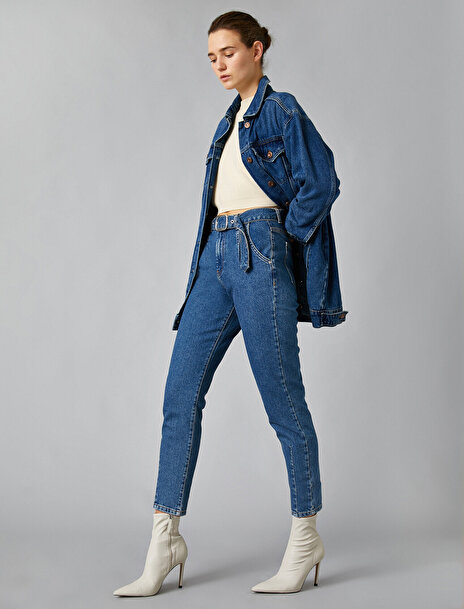 Koton Kadın Mom Jean - Normal Bel Dar Kesim Dar Paça Pantolon