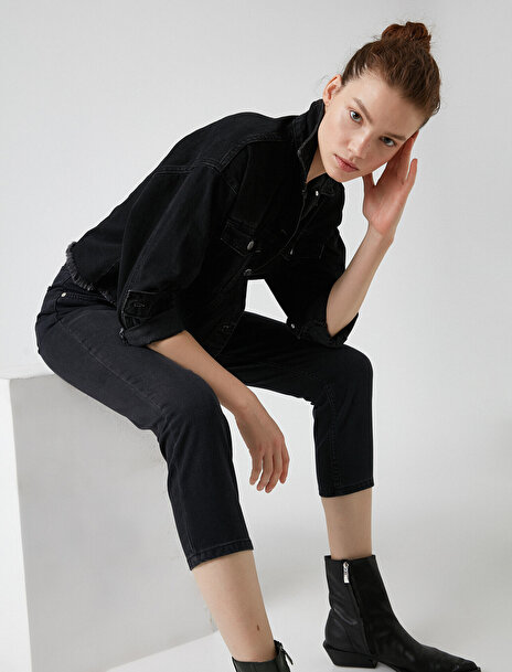 Koton Kadın Mom Jean Yüksek Bel Rahat Kesim Dar Paça Pantolon