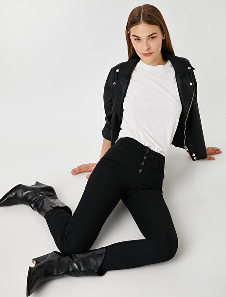 Koton Kadın Pamuklu Slim Fit Carmen Jean Pantolon- Yüksek Bel Dar Kesim Dar Paça Pantolon