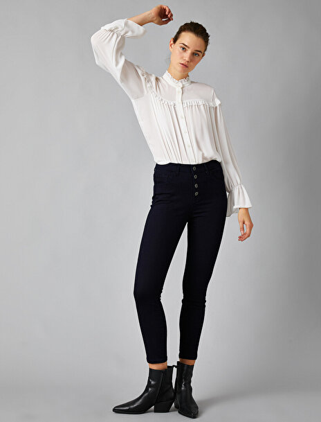 Koton Kadın Pamuklu Slim Fit Carmen Jean Pantolon- Yüksek Bel Dar Kesim Dar Paça Pantolon