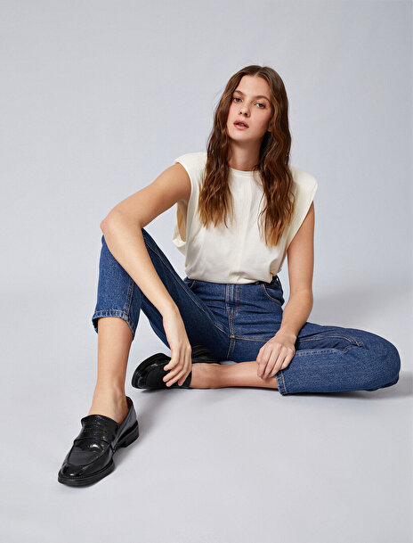 Koton Kadın Pamuklu Mom Jean - Normal Bel Dar Kesim Dar Paça Pantolon