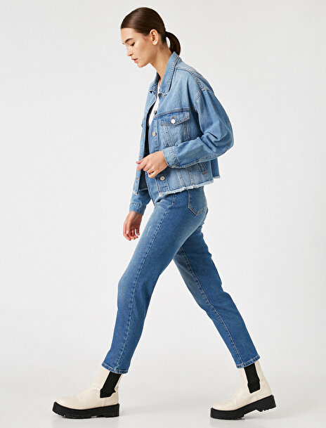 Koton Ole Genç Kız Mom Slim Jean - Yüksek Bel Hafif Dar Kesim Dar Paça Pantolon