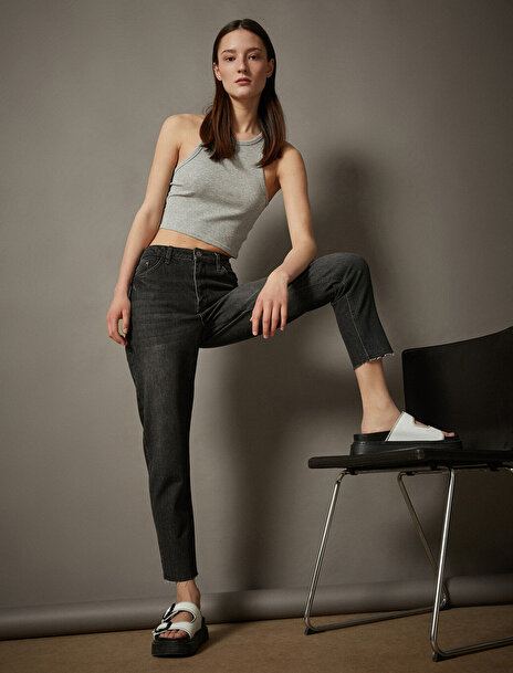 Koton Kadın Mom Slim Jean - Yüksek Bel Hafif Dar Kesim Dar Paça Pantolon