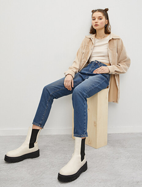 Koton Ole Genç Kız Mom Jean - Yüksek Bel Rahat Kesim Dar Paça Pantolon