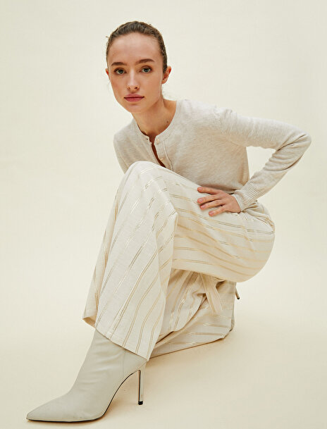 Koton Kadın Pamuklu Kemerli Çizgili Bol Paça Pantolon Koton Kadın Pamuklu Kemerli Çizgili Bol Paça Pantolon