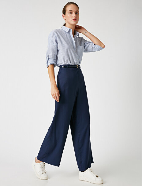 Koton Kadın Kemerli Crop Geniş Paça Pantolon