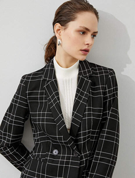 Koton Kadın Kareli Kruvaze Blazer Ceket Koton Kadın Kareli Kruvaze Blazer Ceket