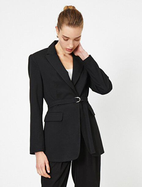 Koton Kadın V Yaka Çift Cepli Beli Bağlamalı Ceket