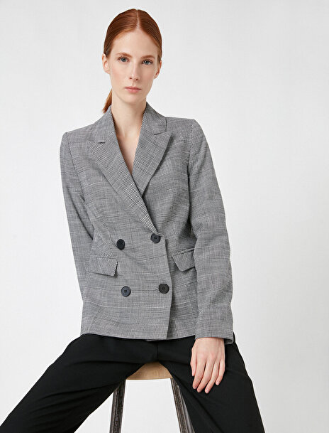 Koton Kadın Ekoseli Düğmeli Ceket