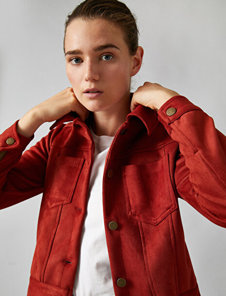 Koton Kadın Süet Crop Cepli Ceket