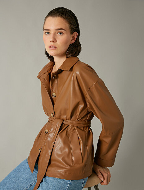 Koton Kadın Kemerli Suni Deri Ceket Koton Kadın Kemerli Suni Deri Ceket