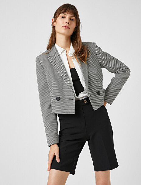 Koton Kadın Kareli Crop Ceket Koton Kadın Kareli Crop Ceket