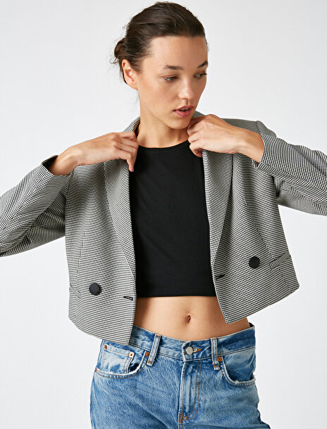 Koton Kadın Kareli Crop Ceket Koton Kadın Kareli Crop Ceket