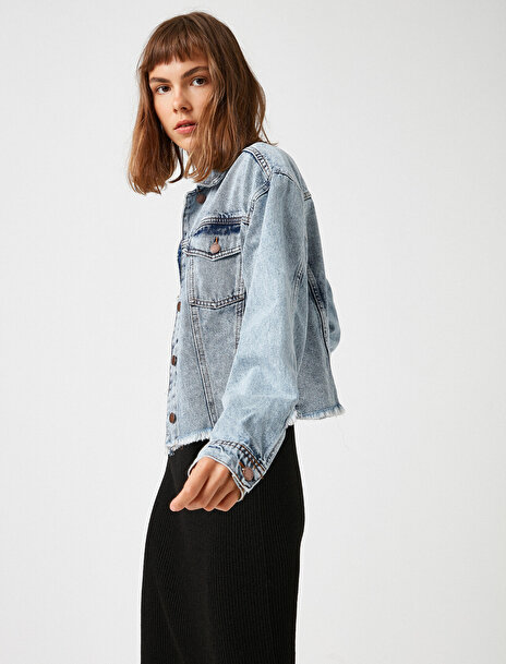 Koton Kadın Pamuklu Crop Kot Ceket