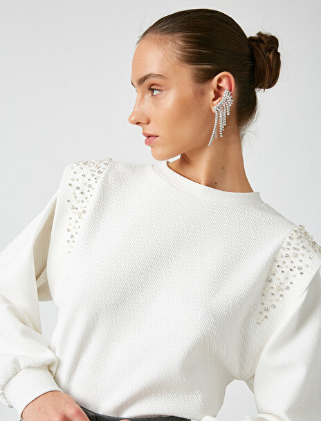 Koton Kadın Pamuklu Omuz Detaylı Taşlı Sweatshirt