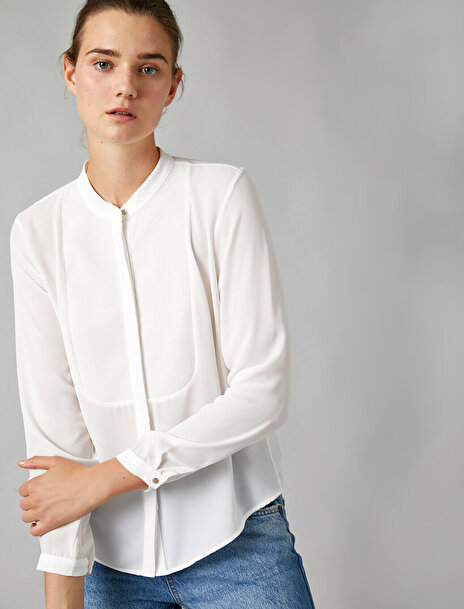 Koton Kadın Uzun Kollu Krep Brode Gömlek