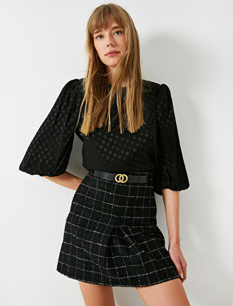 Koton Kadın Bisiklet Yaka 3/4 Kol Puantiyeli Bluz