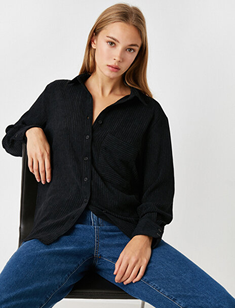 Koton Kadın Uzun Kollu Cepli Gömlek