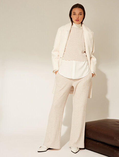 Koton Kadın Bisiklet Yaka Uzun Kollu İki Farklı Kumaştan Bluz