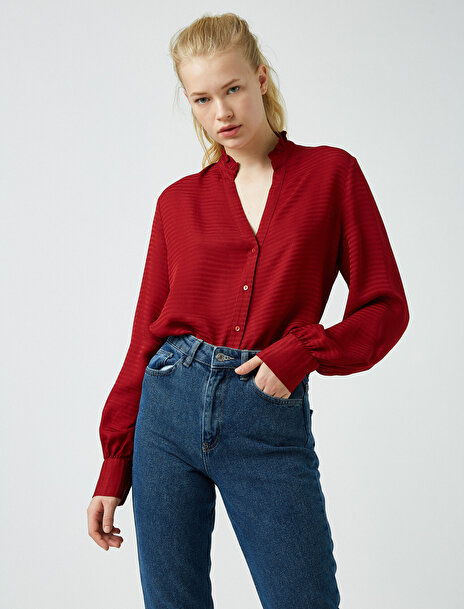 Koton Kadın Mandarin Yaka Uzun Kollu Gömlek Koton Kadın Mandarin Yaka Uzun Kollu Gömlek