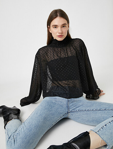 Koton Kadın Balıkçı Yaka Şifon Puantiyeli Bluz