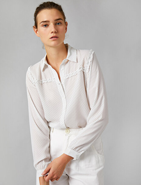 Koton Kadın Puantiyeli Fırfır Detaylı Gömlek