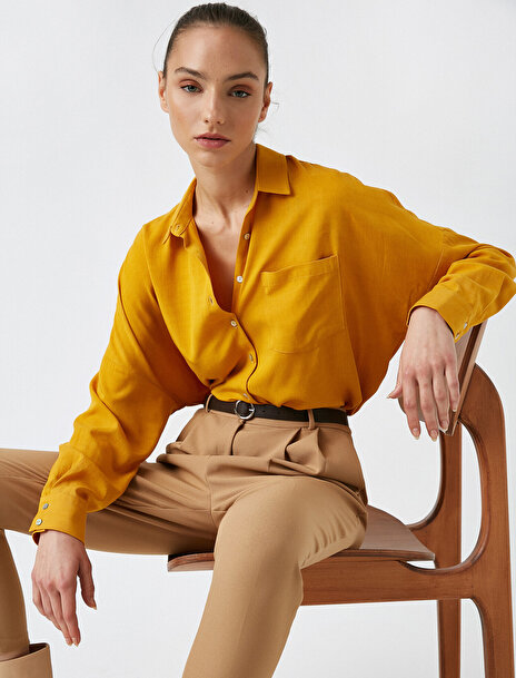Koton Kadın TENCEL™ Oversize Uzun Kollu Cepli Gömlek